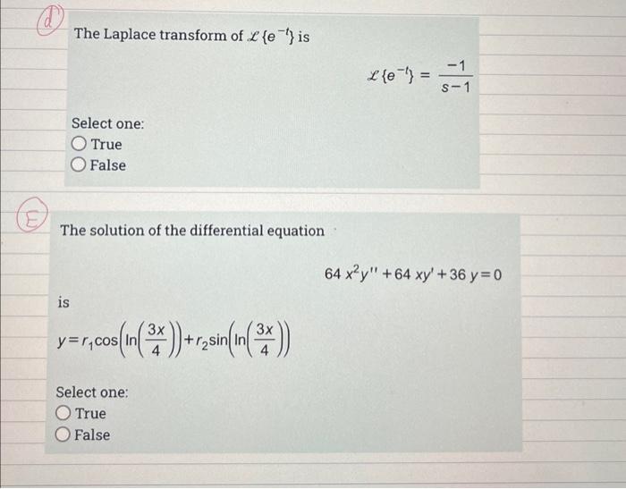Solved b) Let p(x)y′′+q(x)y′+r(x)y=0 Which of the following | Chegg.com