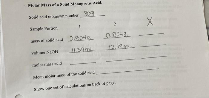 Solved Molar Mass of a Solid Monoprotic Acid. Solid acid | Chegg.com