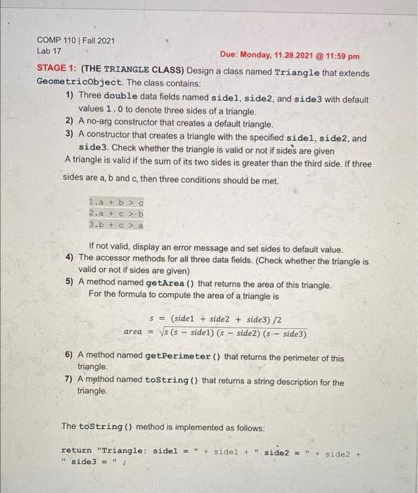 Solved COMP 110 Fall 2021 Lab 17 Due: Monday, 11.29.2021 | Chegg.com