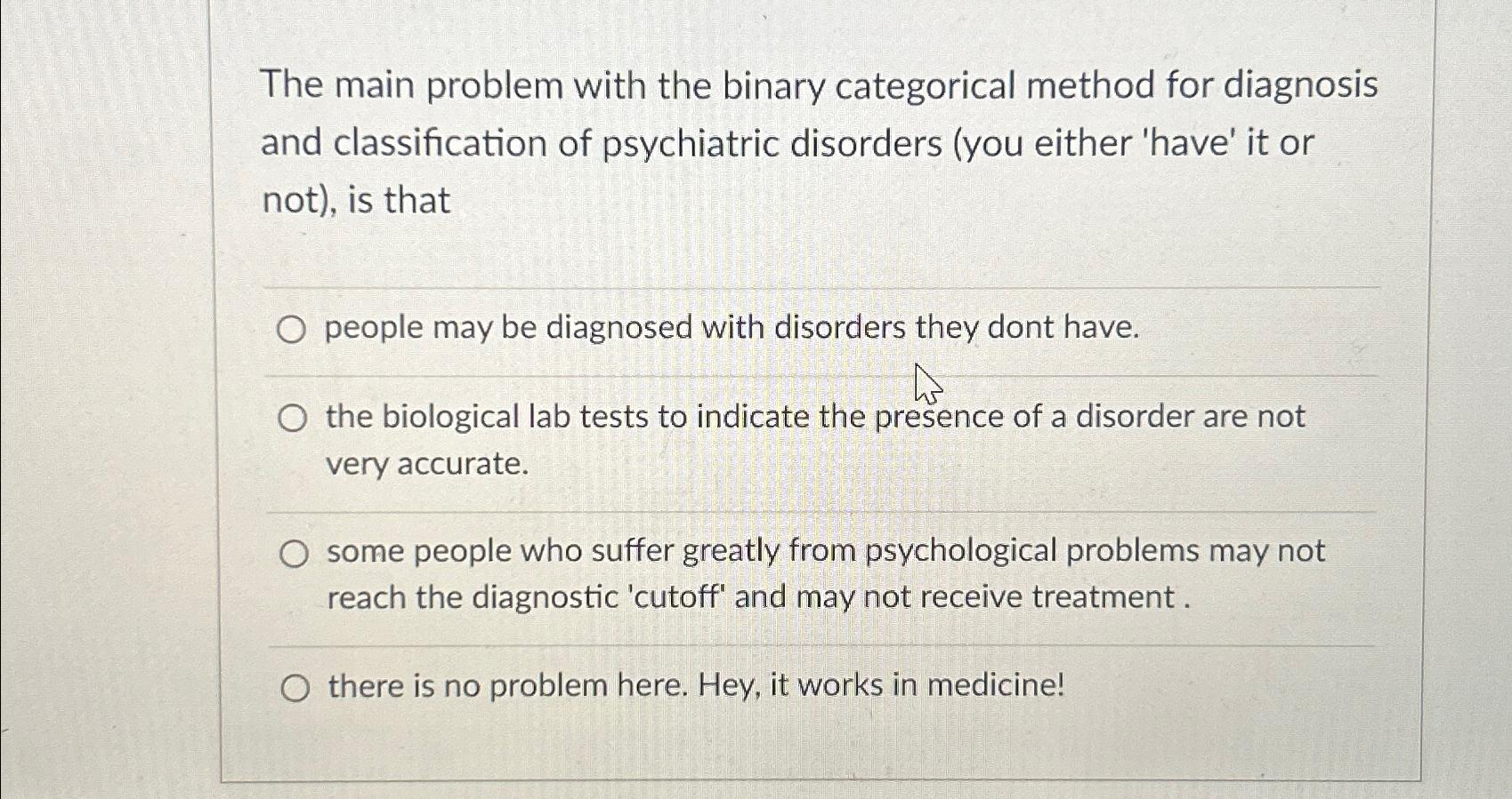 Solved The main problem with the binary categorical method | Chegg.com