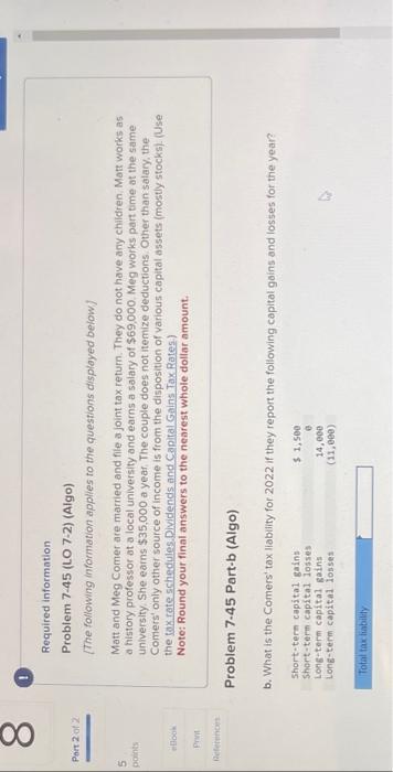 Solved Required information Problem 7-45 (LO 7-2) (Algo) The | Chegg.com