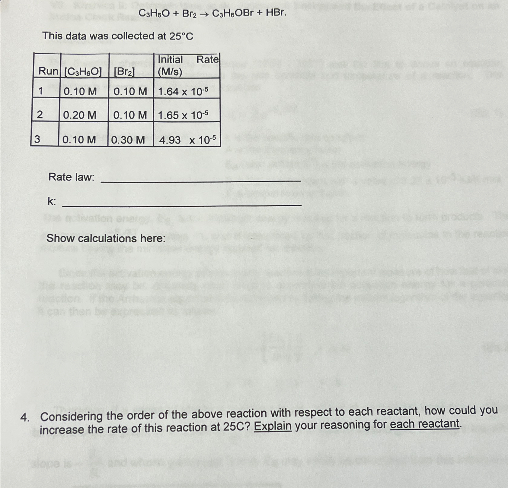 Solved C3H6O+Br2→C3H6OBr+HBrThis data was collected at | Chegg.com