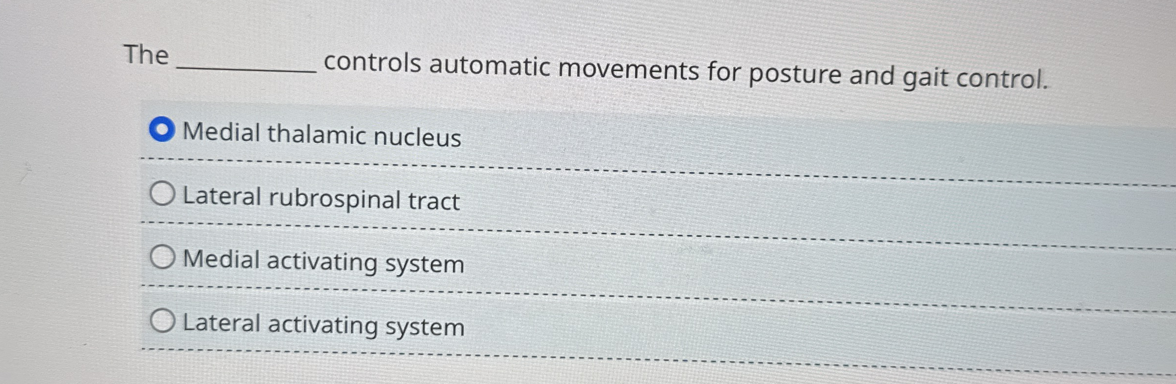 Solved The q, ﻿controls automatic movements for posture and | Chegg.com