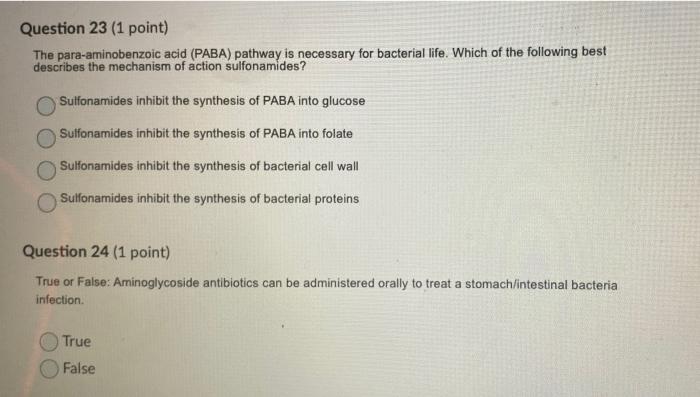 Solved Question 23 (1 point) The para-aminobenzoic acid | Chegg.com