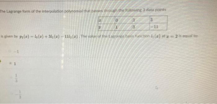 Solved The Lagrange form of the interpolation polynomial | Chegg.com