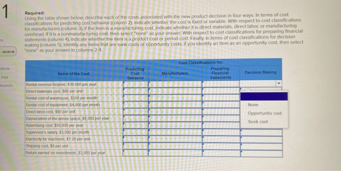 Solved 1 Exercise 1-14 Cost Classification (L01-2, L01-3, | Chegg.com