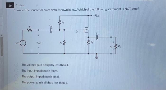 Solved 5 points Consider the source follower circuit shown | Chegg.com