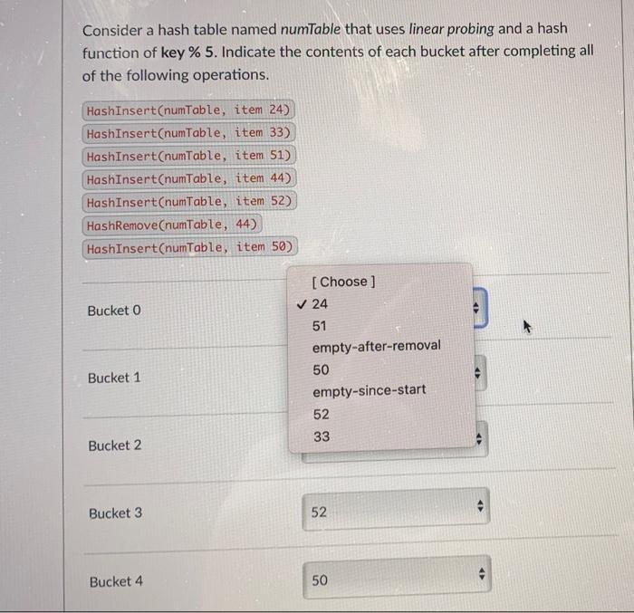 Solved Consider a hash table named numTable that uses linear | Chegg.com