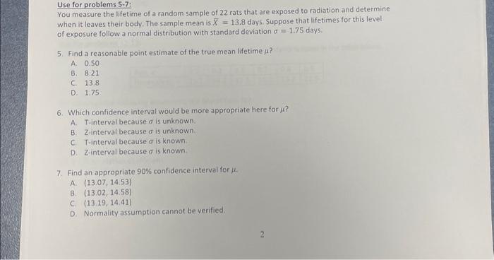 Solved Use for problems 5-7: You measure the lifetime of a | Chegg.com