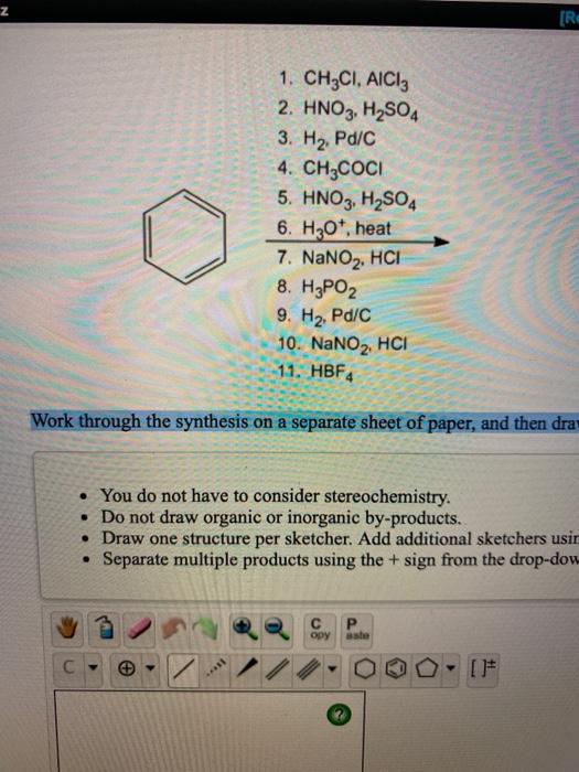 Solved Z [RI 1. CH3CI, AICI 2. HNO3, H2SO4 3. H2, Pd/C 4. | Chegg.com