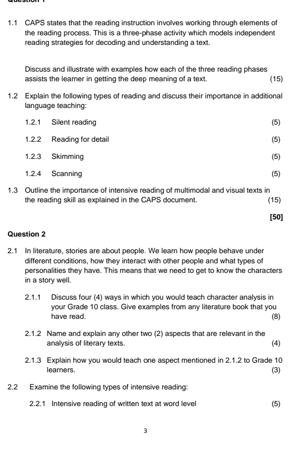 1.1 CAPS states that the reading instruction involves | Chegg.com