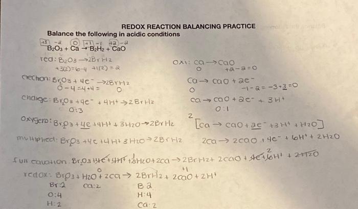 Solved REDOX REACTION BALANCING PRACTICE Balance the | Chegg.com