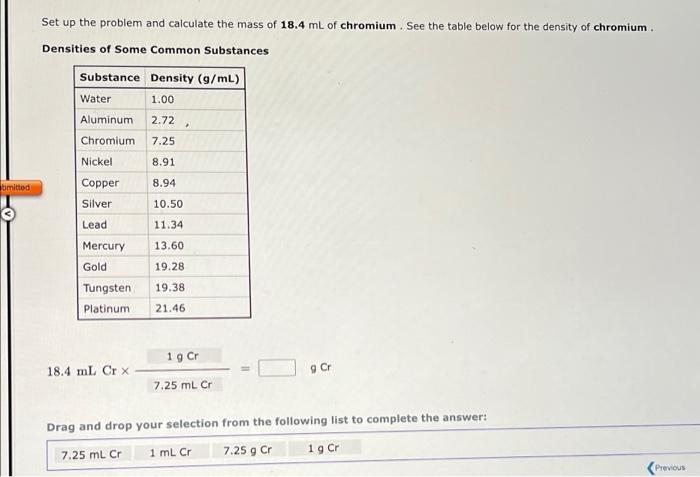 Solved Set up the problem and calculate the mass of 18.4 mL | Chegg.com