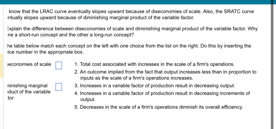 Solved know that the LRAC curve eventually slopes upward | Chegg.com