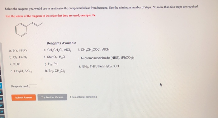 Solved Select the reagents you would use to synthesize the | Chegg.com