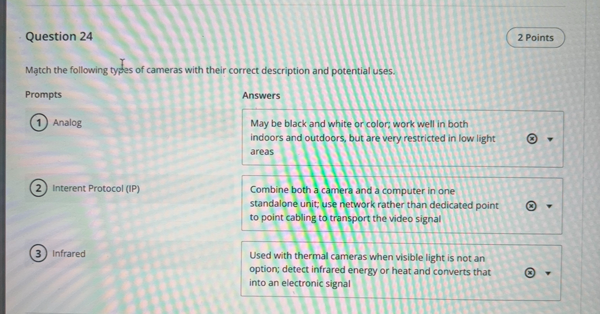 Solved Question 24Match the following types of cameras with | Chegg.com