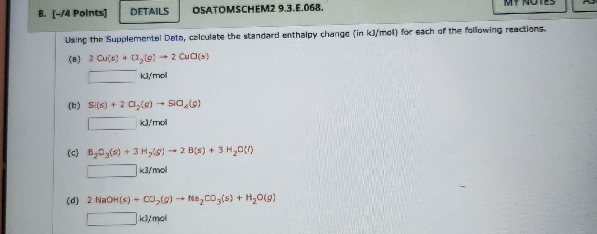 Solved Using the Supplemental Data, calculate the standard | Chegg.com