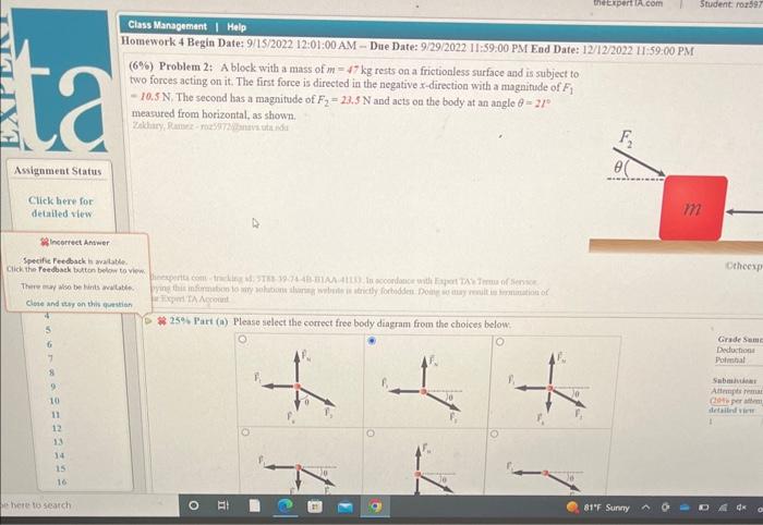 (6\%) Problem 2: A block with a mass of m=47 kg rests | Chegg.com