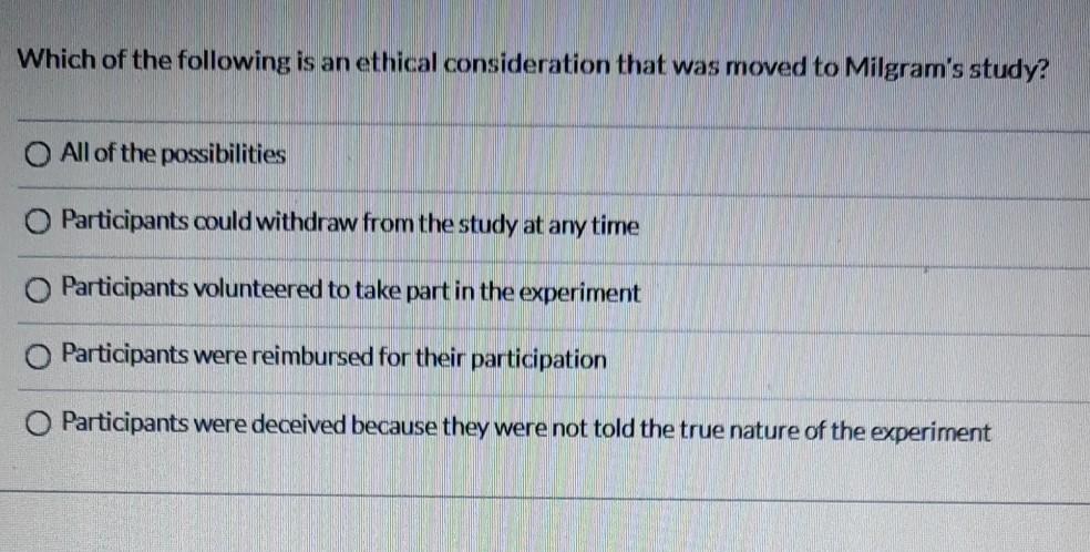 Solved Which of the following is an ethical consideration | Chegg.com