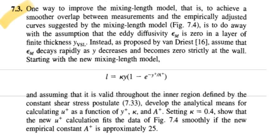 Solved 7.3. ﻿One way to improve the mixing-length model, | Chegg.com