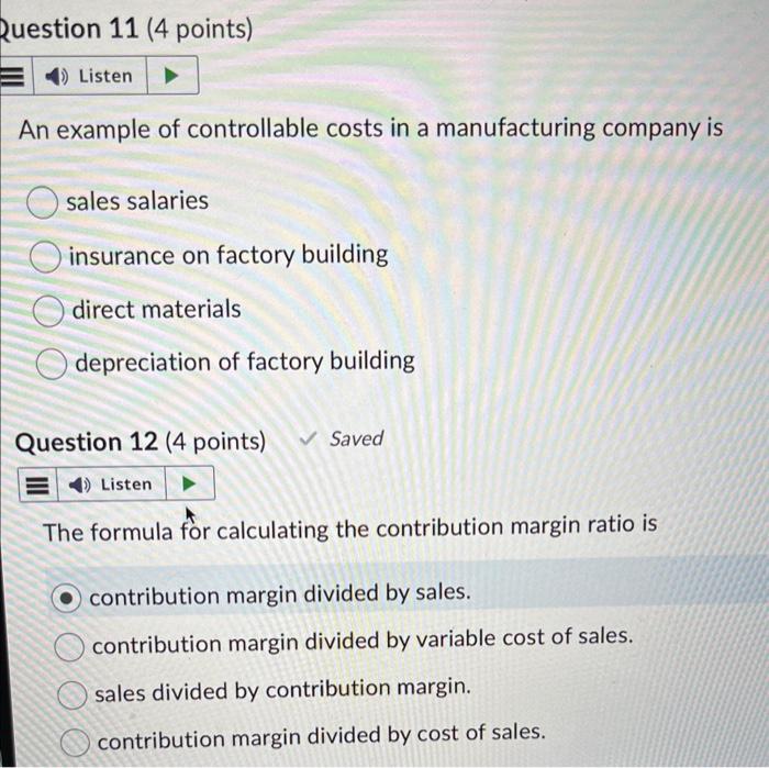 Solved An example of controllable costs in a manufacturing | Chegg.com