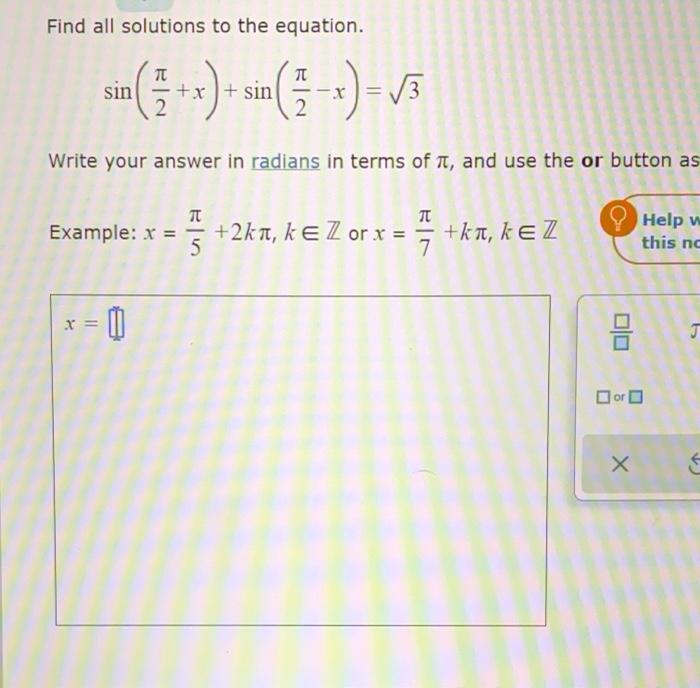 Solved Find all solutions to the equation. sin ( % +v) + | Chegg.com