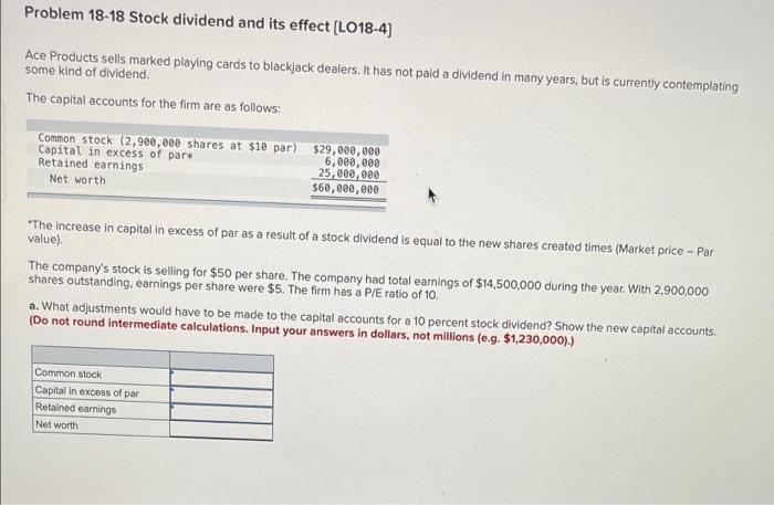 Solved Problem 18-18 Stock dividend and its effect (L018-4) | Chegg.com