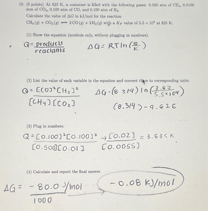 10. (6 points) At 825 K, a container is filled with | Chegg.com