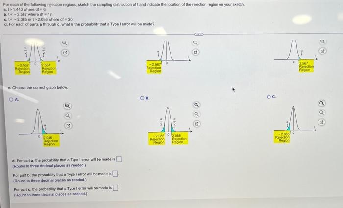 Solved For each of the following rejection regions, sketch | Chegg.com