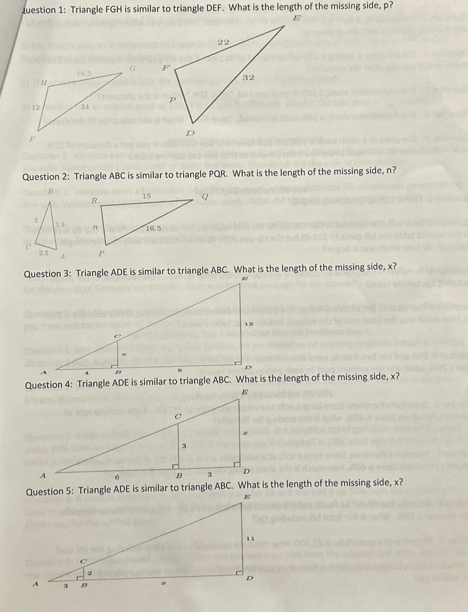 Solved Duestion 1: Triangle FGH is similar to triangle DEF. | Chegg.com