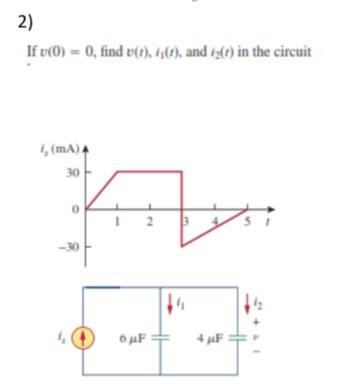 Solved If v(0)=0, find v(t),i1(t), and i2(t) in the circuit | Chegg.com