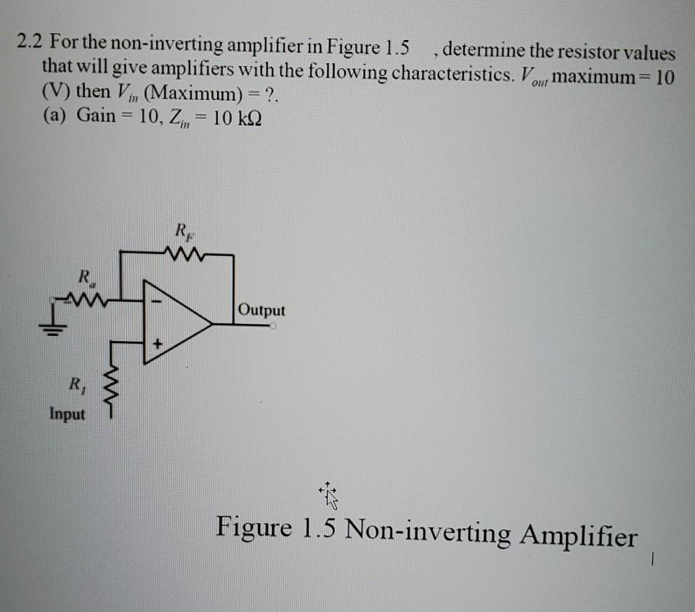 Solved 2.2 For the non-inverting amplifier in Figure 1.5 , | Chegg.com