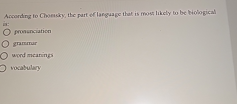 Solved According to Chomsky, the part of language that is | Chegg.com