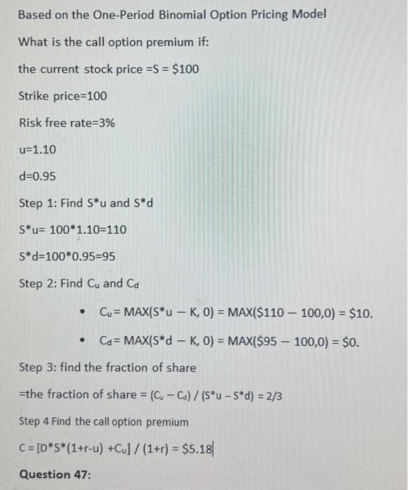Solved Based on the One-Period Binomial Option Pricing Model | Chegg.com