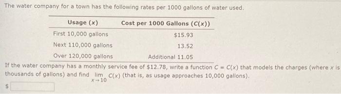 Solved The water company for a town has the following rates | Chegg.com