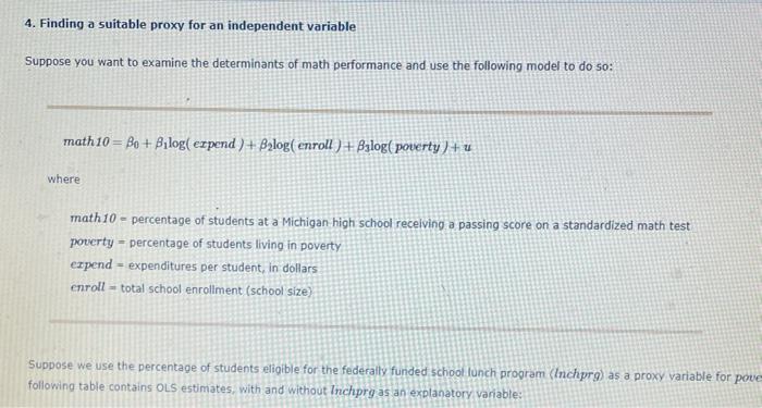 4. Finding a suitable proxy for an independent | Chegg.com