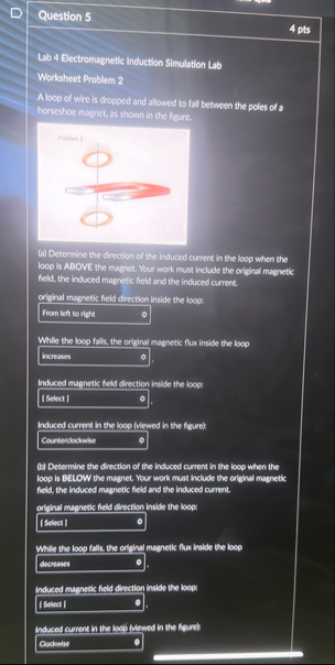 Solved Question 54 ﻿ptsLab 4 ﻿Electromagnetic Induction | Chegg.com