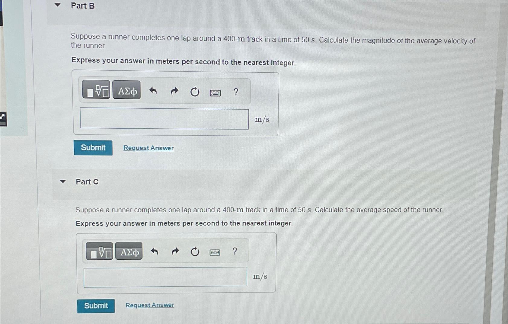 Solved Part B\\nSuppose a runner completes one lap around a | Chegg.com