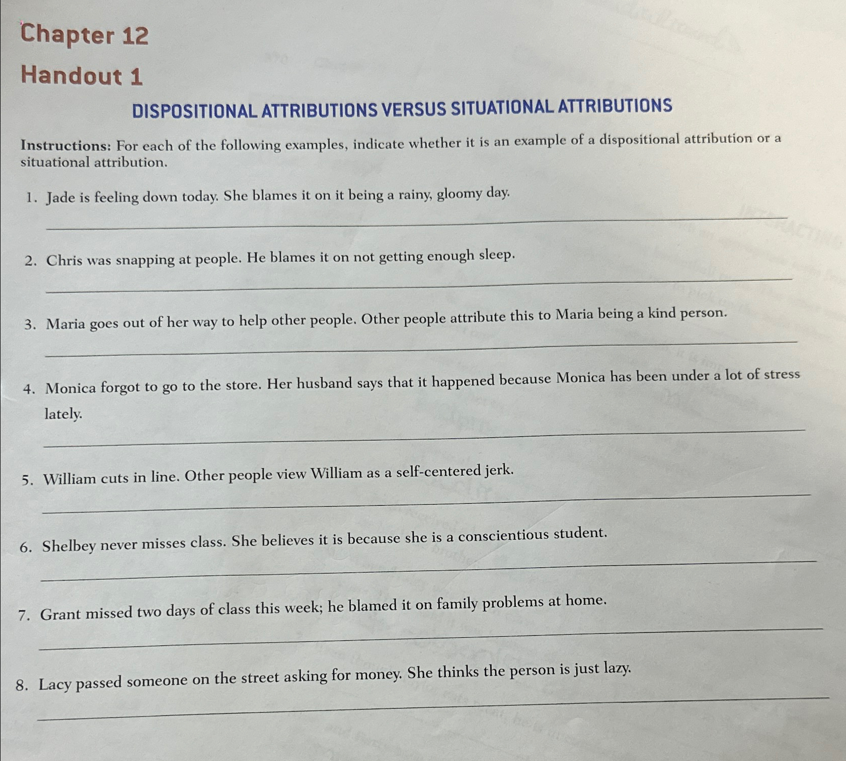 Solved Chapter 12Handout 1DISPOSITIONAL ATTRIBUTIONS VERSUS | Chegg.com
