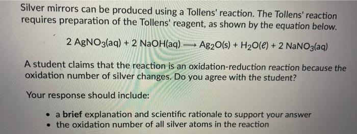 Solved Silver mirrors can be produced using a Tollens' | Chegg.com