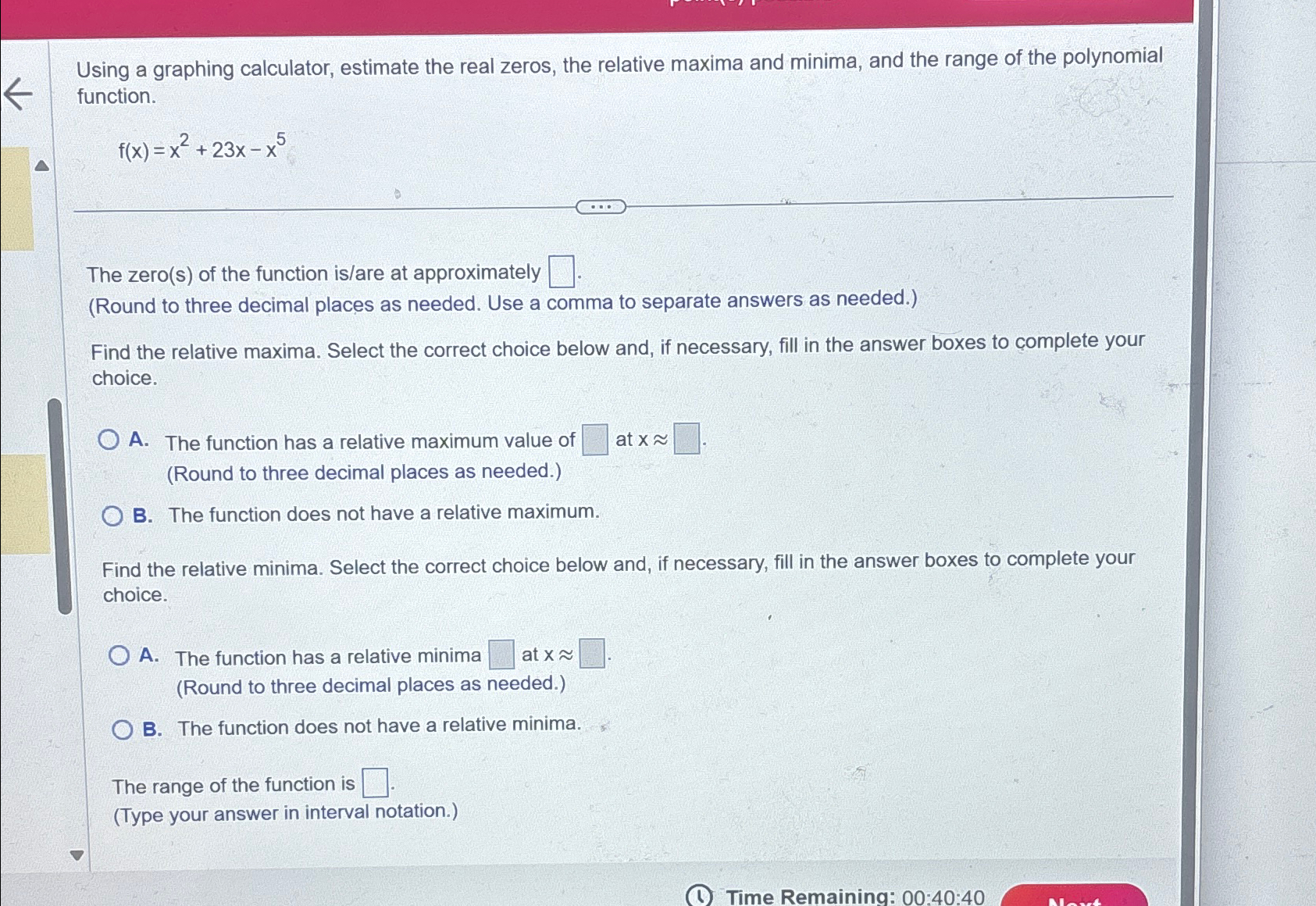 Solved Using a graphing calculator, estimate the real zeros, | Chegg.com