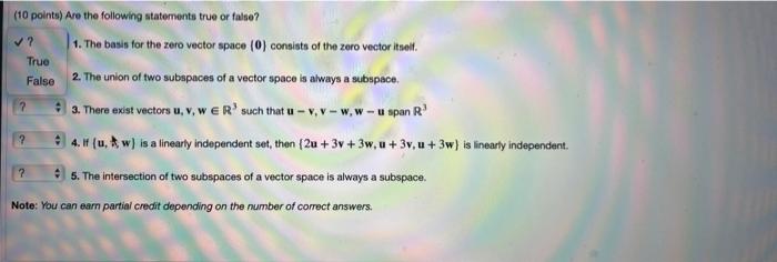 Solved (10 points) Are the following statements true or | Chegg.com