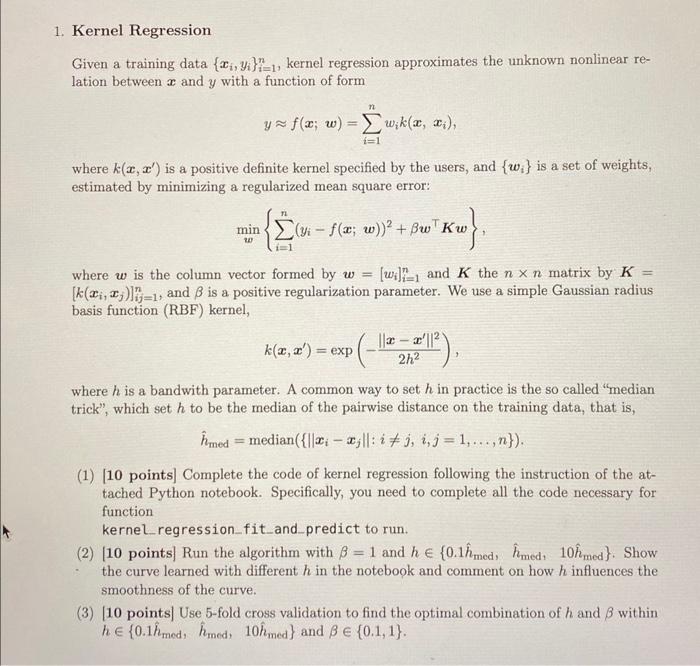 Given a training data {xi,yi}i=1n, kernel regression | Chegg.com