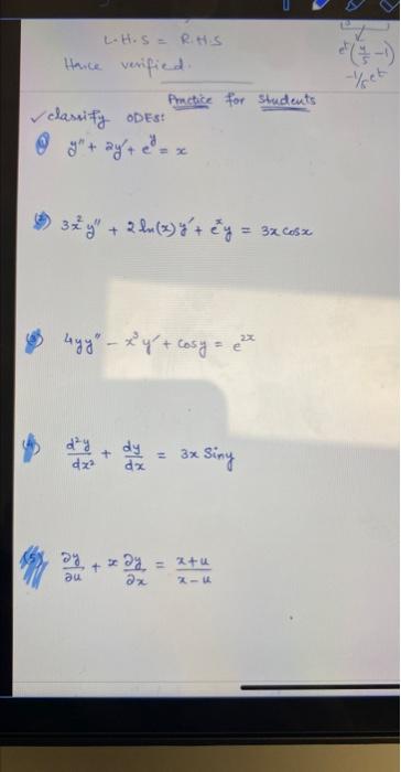 Solved (1) y′′+2y′+ey=x (2)) 3x2y′′+2ln(x)y′+exy=3xcosx (3) | Chegg.com