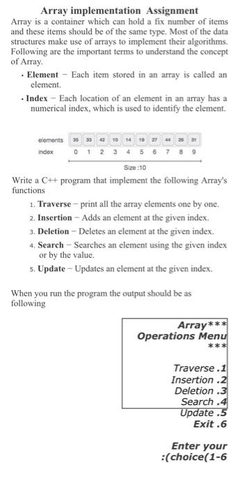 Solved Array implementation Assignment Array is a container | Chegg.com