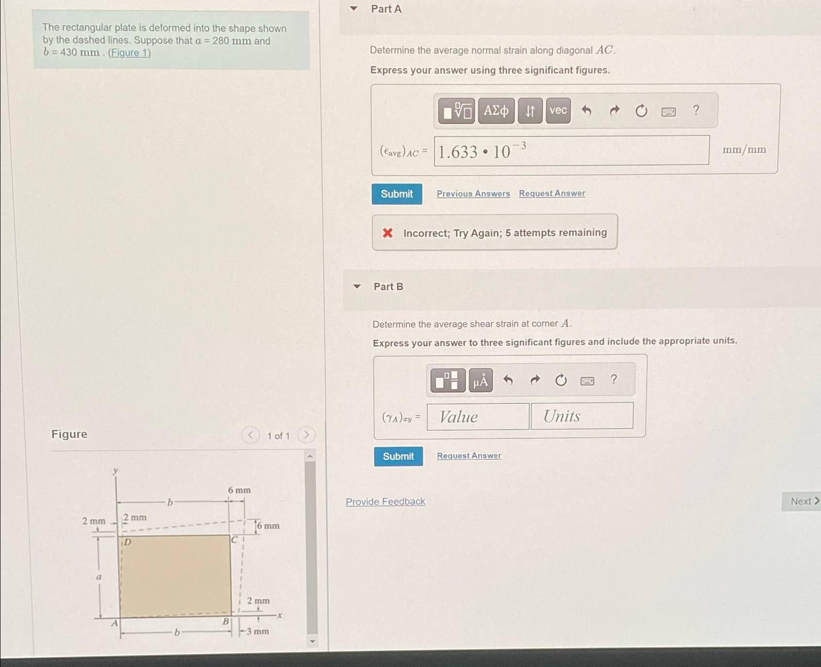 Solved The rectangular plate is deformed into the shape | Chegg.com