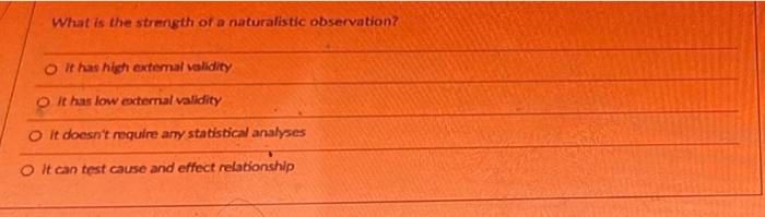 Solved What is the strength of a naturalistic observation? o | Chegg.com
