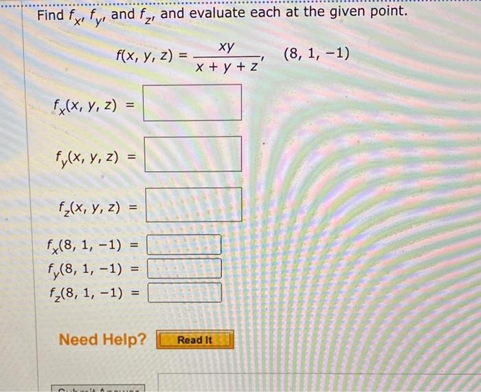 Solved Find fx′fy′ and fz′ and evaluate each at the given | Chegg.com
