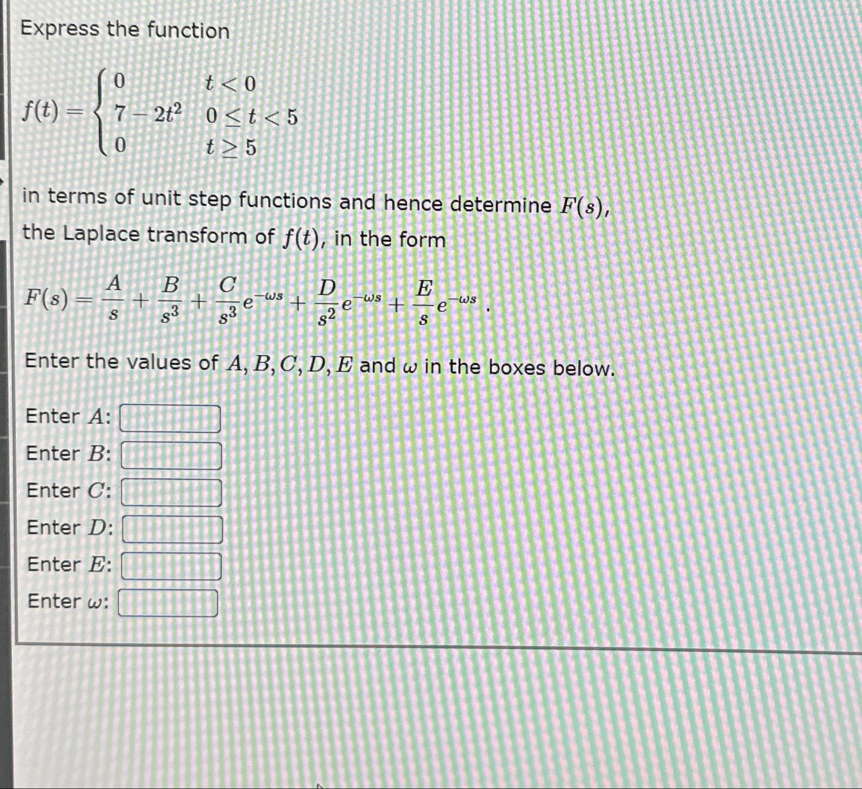Solved Express the functionf(t)={0,t