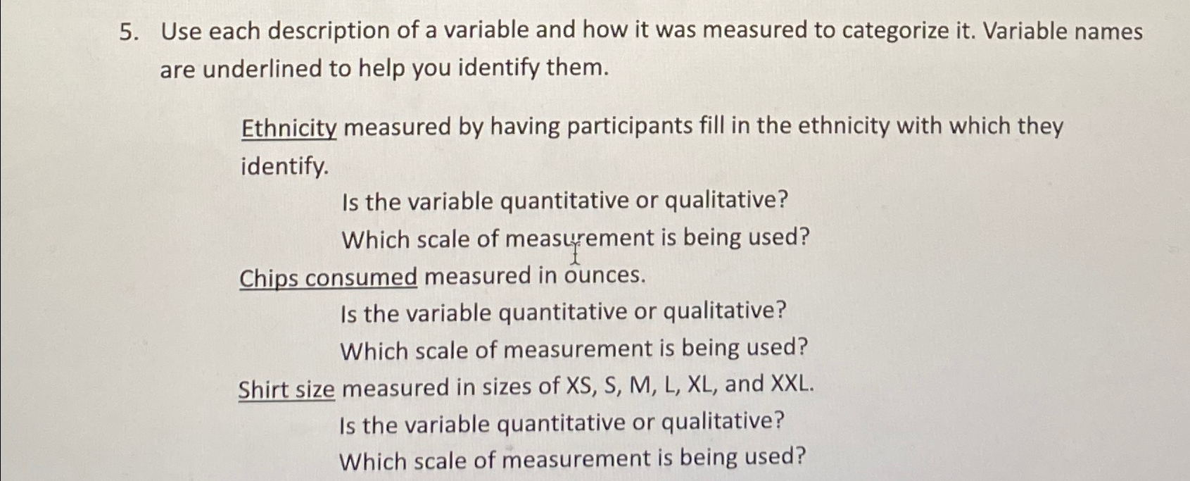 Solved Use each description of a variable and how it was | Chegg.com